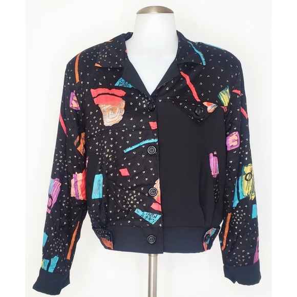 Vintage | Jackets & Coats | Vtg 8s Caribe Confetti Print Bomber Jacket ...